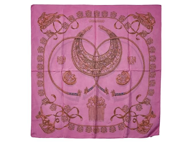 Hermès Carré Les Cavaliers D'or Silk Scarf Pink Cotton ref.1126548 ...