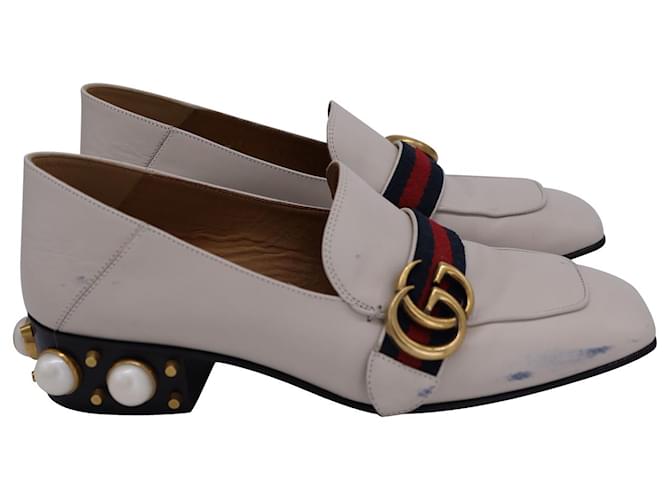 Gucci Mocassins Peyton à Talon Nacré en Cuir Blanc ref.1133350 - Joli ...