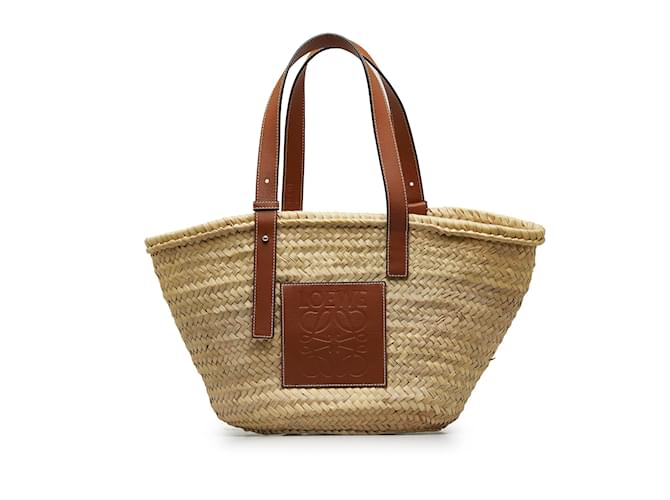 Brown Loewe Large Raffia Basket Tote Bag Leather ref.1133941 - Joli Closet