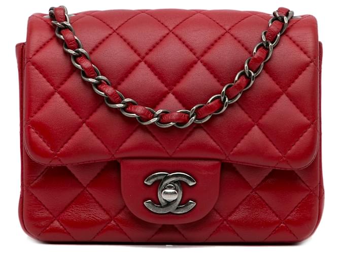 Chanel Red Mini Classic Lambskin Square Flap Leather ref.1138099 - Joli ...
