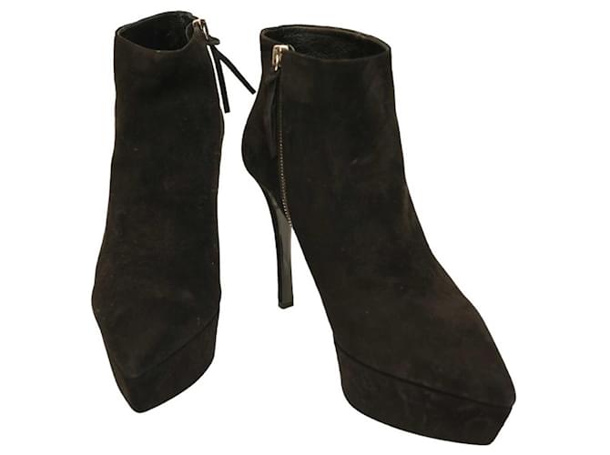 Miu Miu black suede leather pointed toe platform ankle bootie EU 41 ref ...