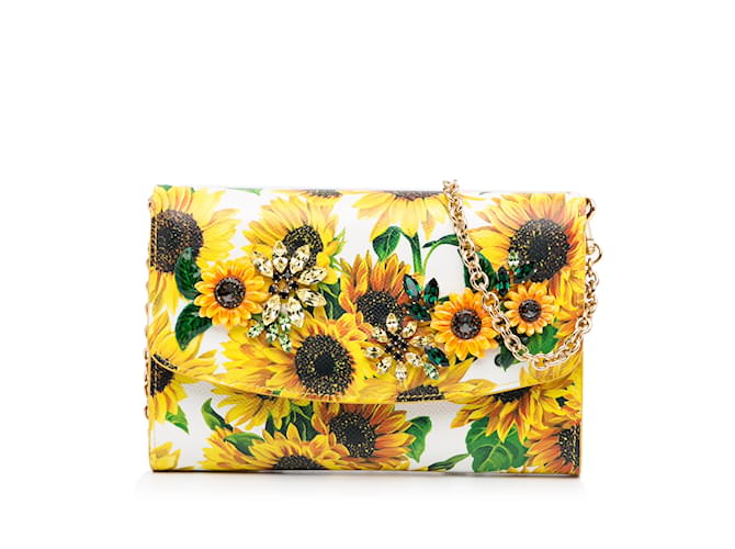 Dolce Gabbana Yellow Dolce Gabbana Sunflower Printed Leather Wallet on Chain Crossbody Bag ref.1151791 Joli Closet