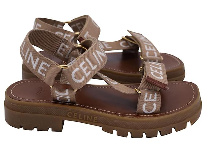 Céline Celine Leo Strappy Sandals in Brown Wool ref.1157138 - Joli Closet