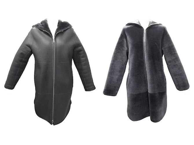 NEW ZAPA MILOR REVERSIBLE M COAT 40 GRAY SHEEP RETURN LEATHER COAT Grey ...