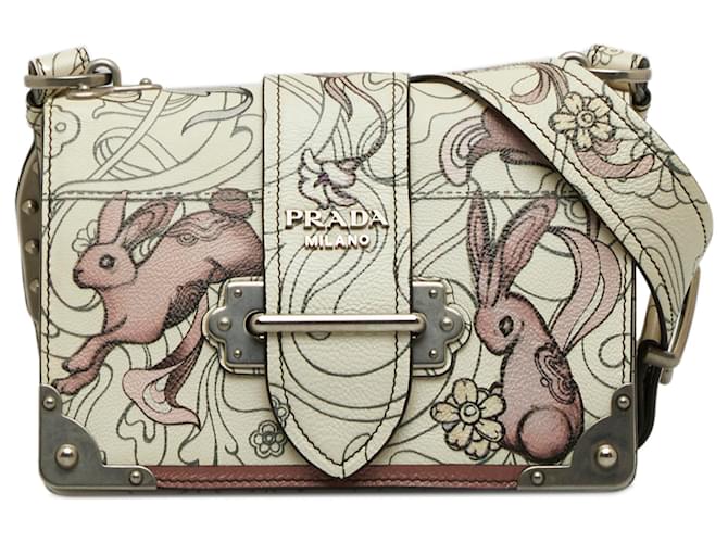 Prada White Glace Calf Rabbit Cahier Crossbody Bag Leather Pony-style ...