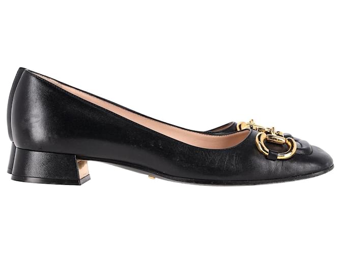 Escarpins à talon bloc Gucci Horsebit en cuir noir ref.1165729 - Joli ...