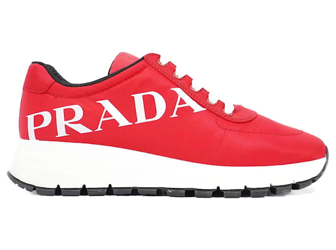 Prada Low Top Sneaker Red / White Re Nylon EU 37.5 Uk 4.5 Cloth ref ...