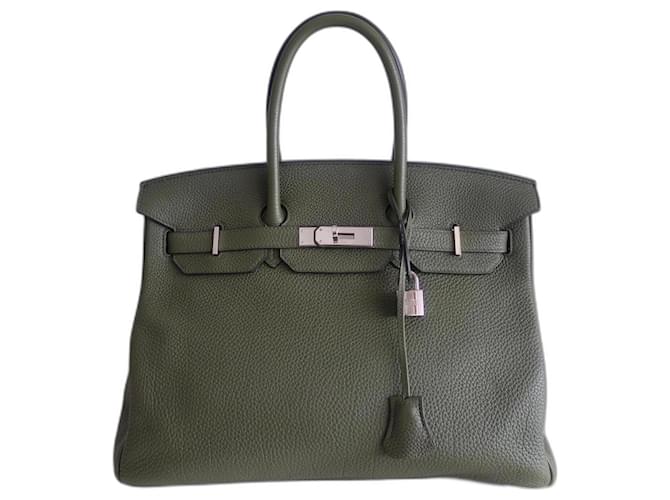 Hermès HERMES BIRKIN BAG 35 veronese green Khaki Leather ref.1178257 ...