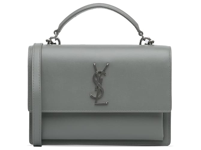 Yves Saint Laurent YSL Gray Sunset Satchel Grey Leather Pony-style ...