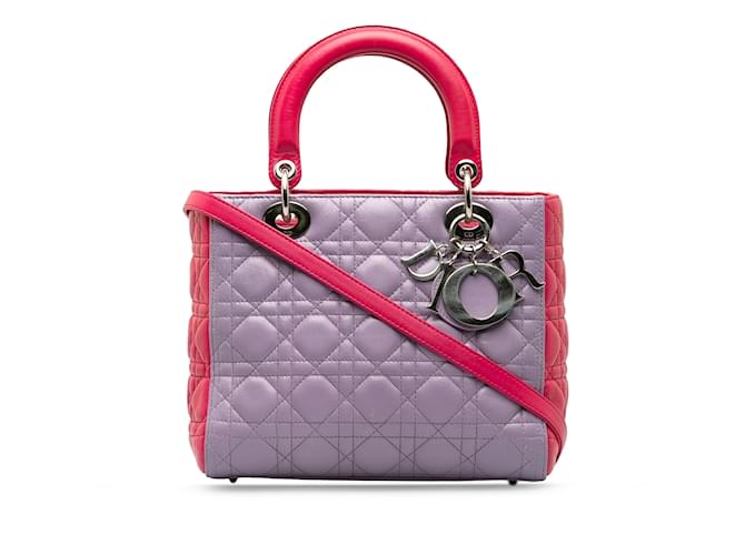 Purple Dior Medium Bicolor Lambskin Cannage Lady Dior Satchel Leather ...