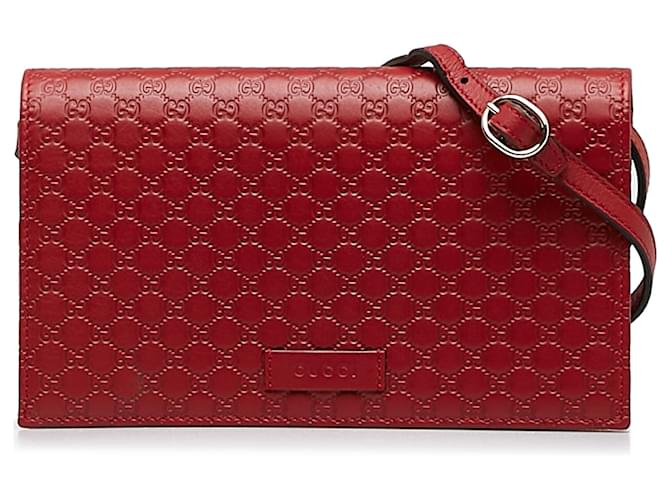 Gucci Red Microguccissima Long Wallet on Strap Leather Pony-style ...