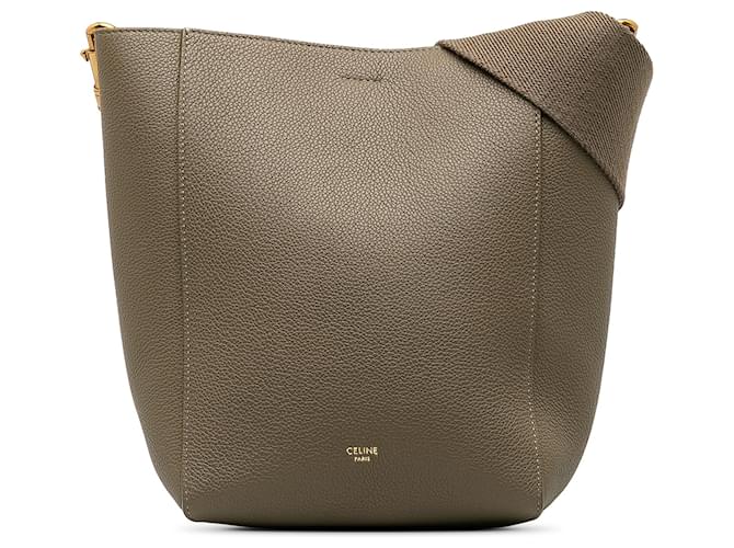 Céline Celine Brown Small Seau Sangle Taupe Leather Pony-style calfskin ...