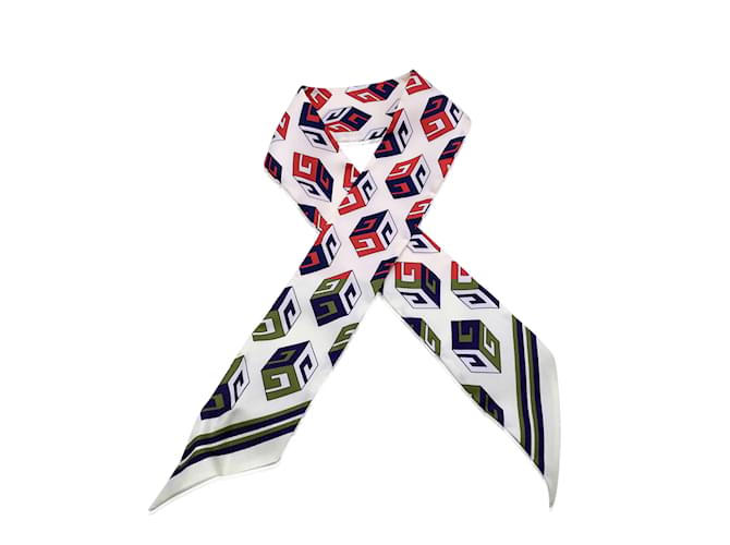 Gucci Blue White Red Silk CO Cubis Print Twilly Scarf Multiple colors ...