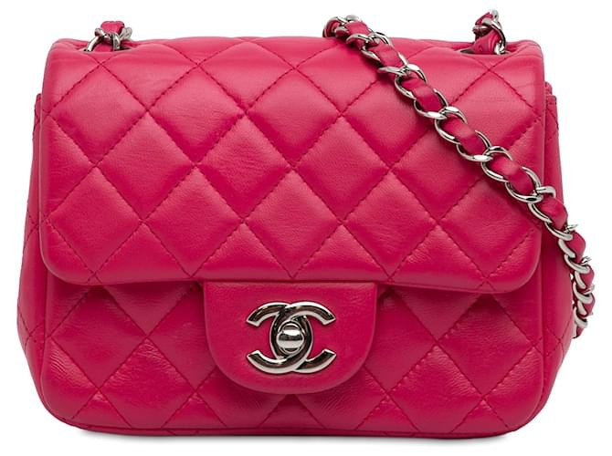 Chanel Pink Mini Classic Lambskin Square Single Flap Leather ref ...