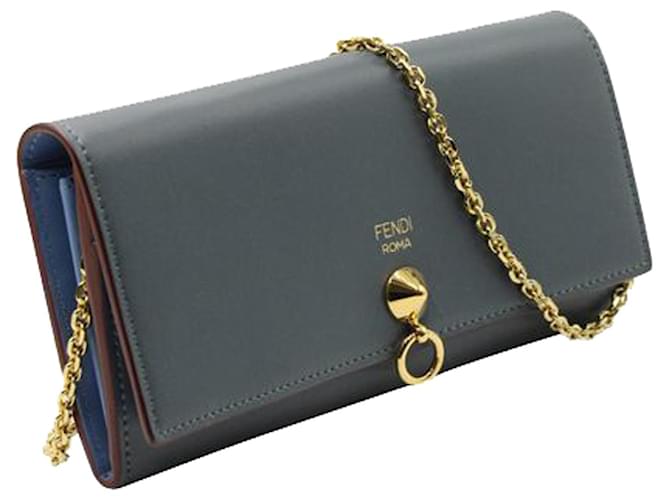 Fendi Steel Blue By The Way Wallet On A Chain Leather ref.1210567 ...