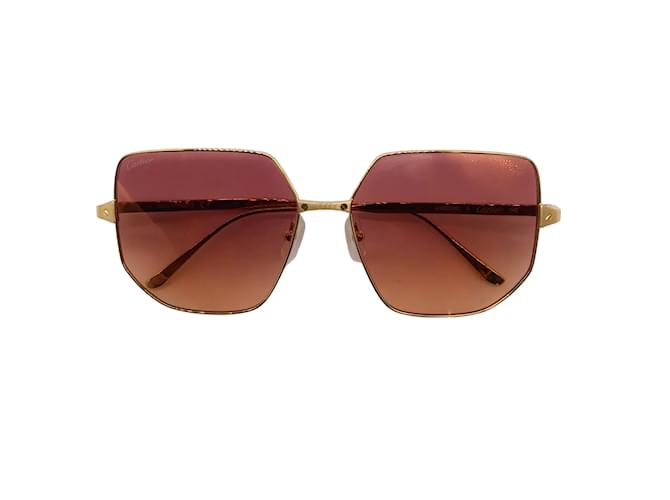 Cartier Pink Square Gradient Lens Shiny Gold Frame Sunglasses Metal ref ...