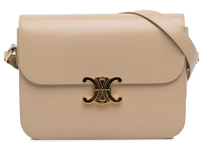 Céline Celine Brown Medium Triomphe Crossbody Bag Beige Leather Pony ...