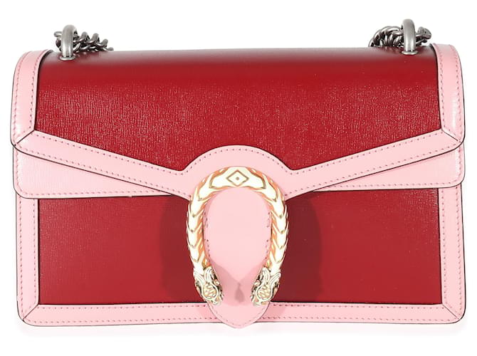 Gucci Red Pink Azalea Calfskin Enamel Small Dionysus Leather ref ...