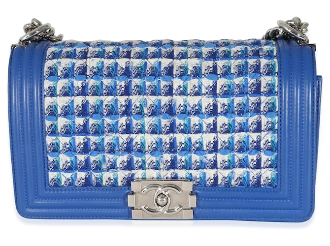 Chanel Blue Lambskin Tweed Old Medium Boy Bag Leather ref.1216653 ...