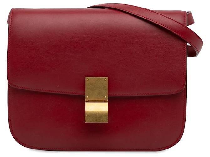 Céline Celine Red Small Classic Box Leather Pony-style calfskin ref ...