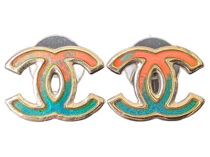 Chanel CC B12P Logo GHW Hologram Multicolour earrings box Golden Metal ...