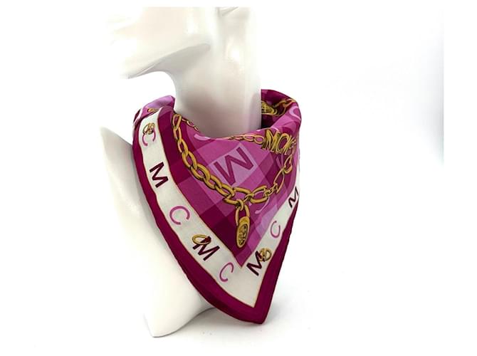 MCM Bandana Scarf Women's Scarf Cotton Purple Pink Gold LogoPrint ...