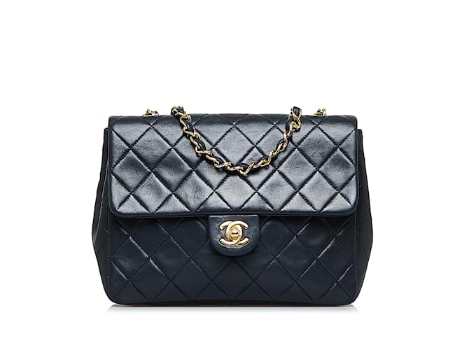 Black Chanel Mini Classic Square Lambskin Single Flap Bag Leather ref ...