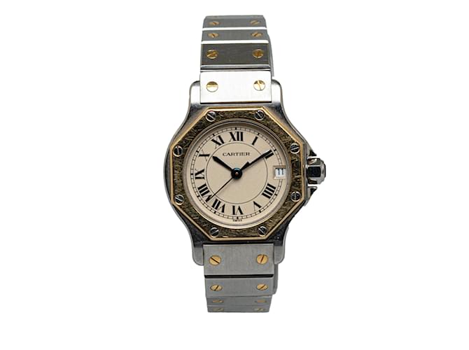 Silver Cartier Automatic 18K Gold and Stainless Steel Santos Octagon ...