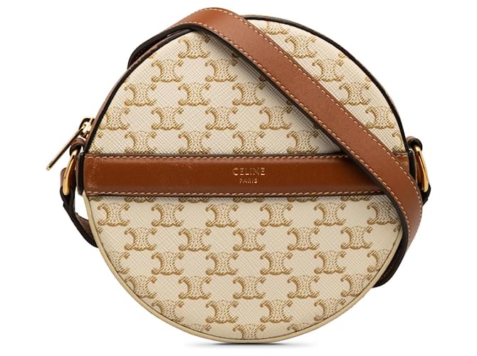 Sac à main rond Triomphe blanc Céline sur bandoulière Cuir Toile Veau ...