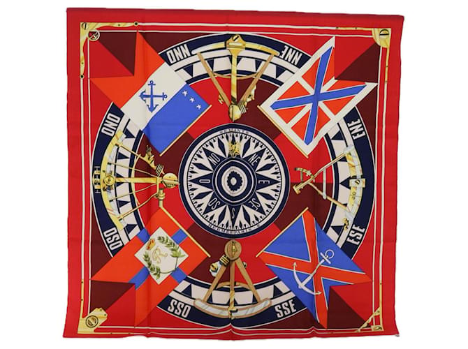 Hermès HERMES CARRE 90 SEXTANTS Scarf Silk Red Auth bs10917 ref.1254362 ...