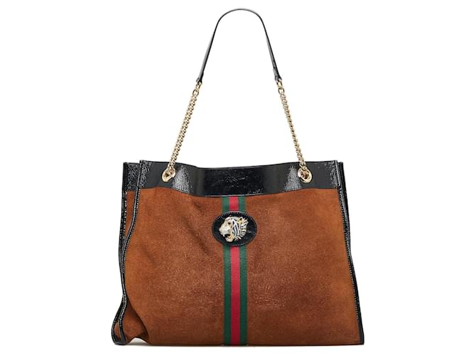 Brown Gucci Maxi Suede Rajah Tote Leather ref.1256039 - Joli Closet