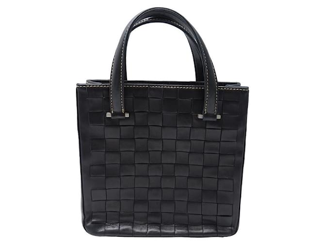 CHANEL SHOPPING BAG HANDBAG BLACK BRAID LEATHER TOTE BLACK TOTE HAND ...