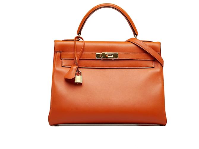 Hermès HERMES Handbags Kelly 32 Orange Leather ref.1258977 - Joli Closet