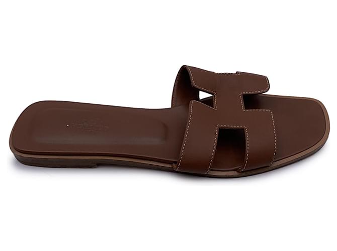 Oran Hermès Hermes flats Brown Leather ref.1265628 - Joli Closet