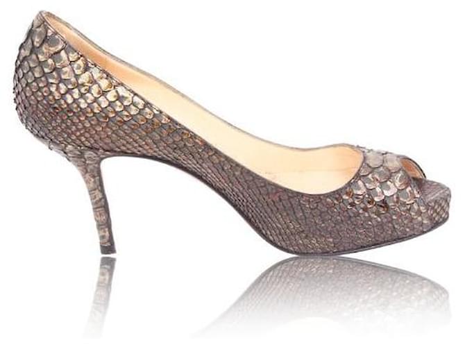 CHRISTIAN LOUBOUTIN Python Peep Toes Pumps Black Leather ref.1287143 ...