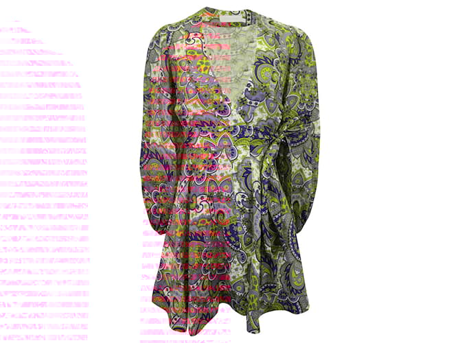 Zimmermann Fiesta Paisley-Print Wrap Mini Dress in Multicolor Linen ...