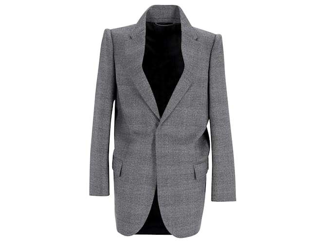 Balenciaga Suspended Shoulder Glen Plaid Jacket in Grey Wool ref ...
