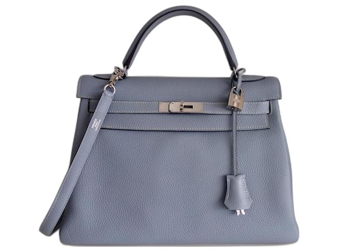 Hermès Hermes Kelly 32 bag Blue Grey Light blue Leather ref.1300412 ...
