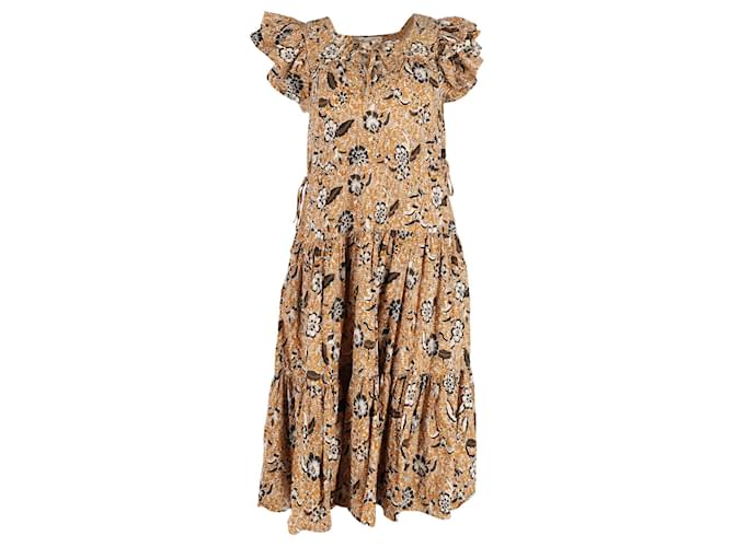 Ulla Johnson Zuma Printed Tie-front Midi Dress In Orange Cotton Coral ...