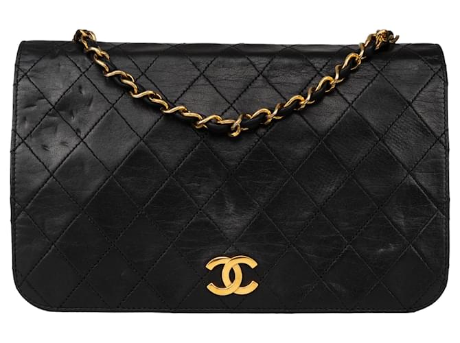 Chanel Quilted Lambskin 24K Gold Single Flap Bag Black Cloth ref ...