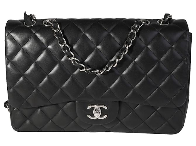 Timeless Chanel Black Quilted Lambskin Jumbo Classic Single Flap Bag ...