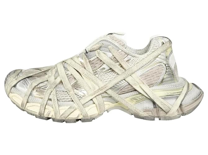 Balenciaga Grey distressed laced up trainers - size EU 38 Rubber ref ...