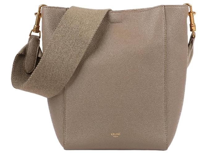 Céline CELINE Small Sangle Bucket Bag in Taupe Beige Leather ref ...