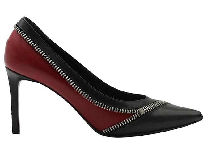 Saint Laurent Two Tone Zipper Detail Pumps in Red Leather Black ref ...