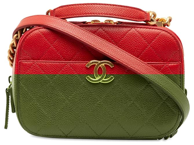 Chanel Red Small Quilted Caviar Top Handle Camera Bag Leather ref ...