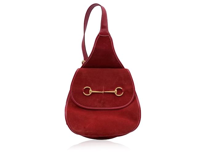 Gucci sac à dos à bandoulière en daim rouge vintage Horsebit Suede ref ...