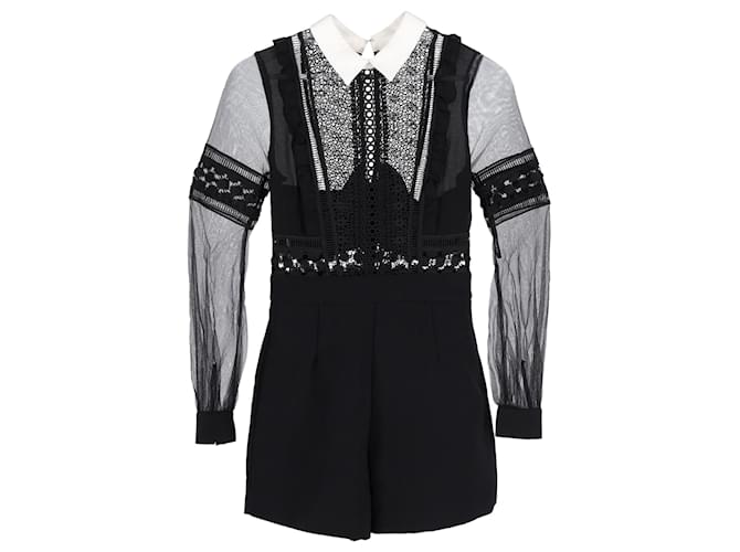 Self portrait Self-Portrait Sheer Sleeve Mini Dress in Black Polyester ...