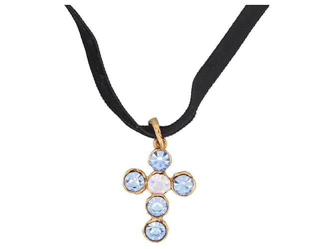 VINTAGE CHRISTIAN LACROIX CROSS PENDANT NECKLACE IN GOLD METAL & CROSS ...