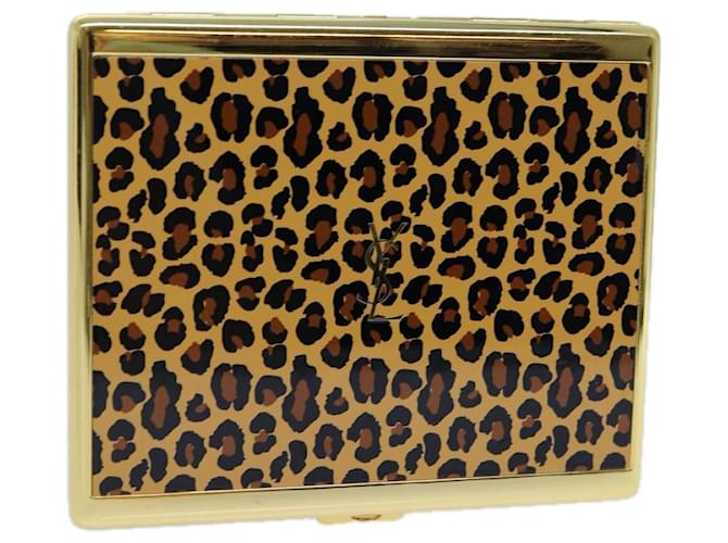 SAINT LAURENT Leopard Cigarette Case metal Gold Brown Auth yk11452 ...