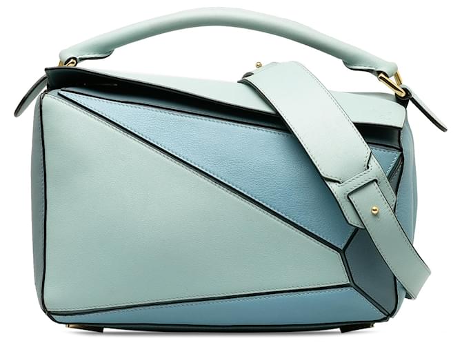 LOEWE Blue Medium Puzzle Satchel Light blue Leather Pony-style calfskin ...